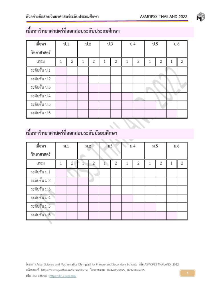 แนวข้อสอบ ASMOPSS 2022 Thai วิทย์ ป.5 | PDF