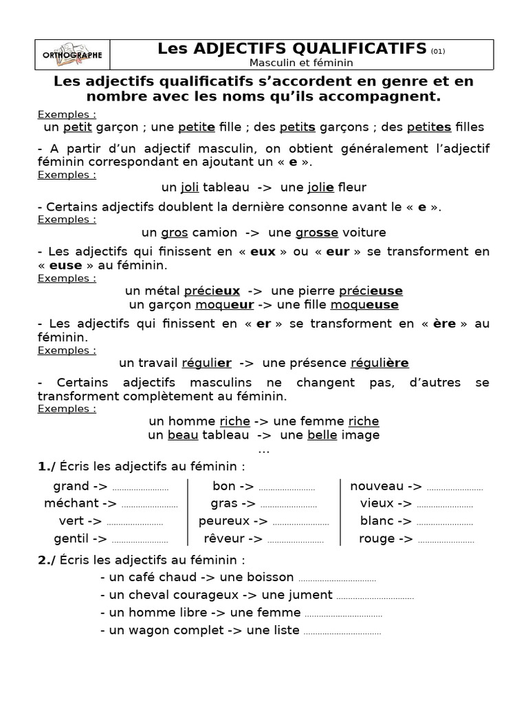 Accord des adjectifs qualificatifs | PDF
