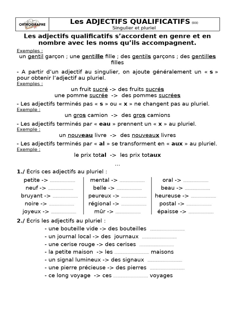 Accord des adjectifs qualificatifs | PDF