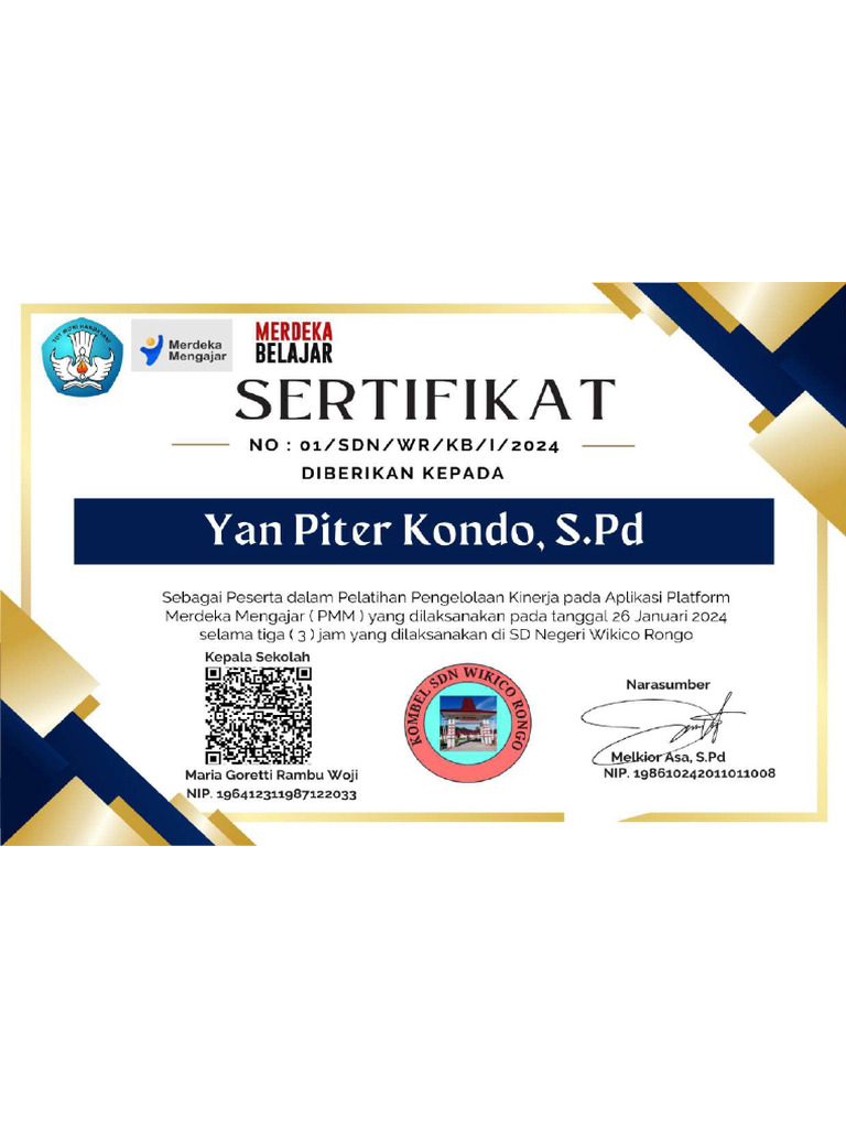 Sertifikat Ibu Arini PMM | PDF