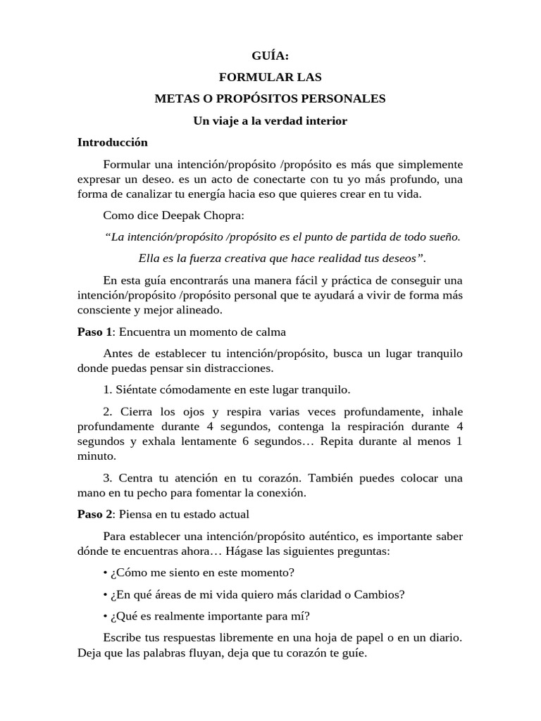 Guía para Formular Propósitos Personales | PDF