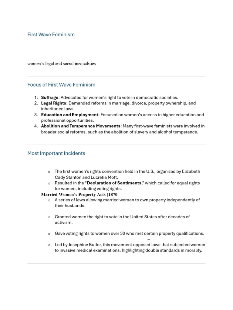 First Wave Feminism Overview | PDF | Gender Studies | Feminism