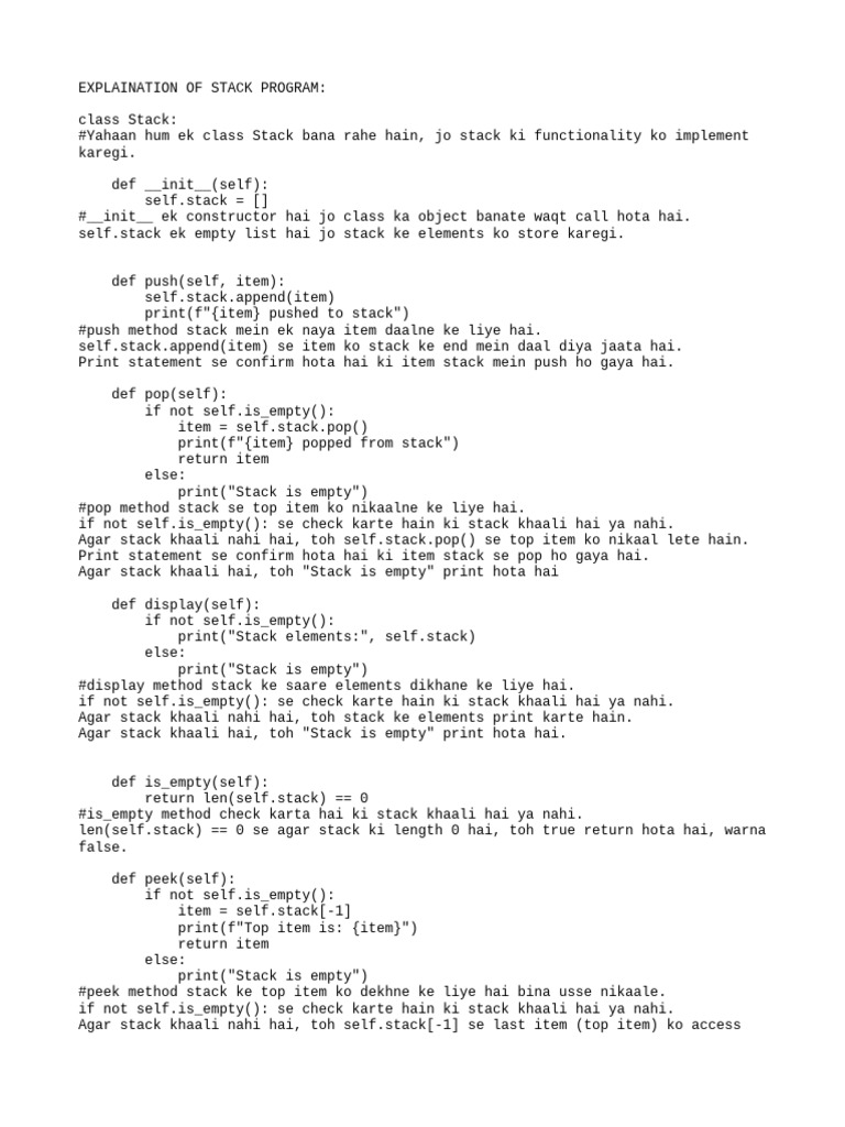 Explaination of Stack Program | PDF | Computer Programming | Algorithms ...