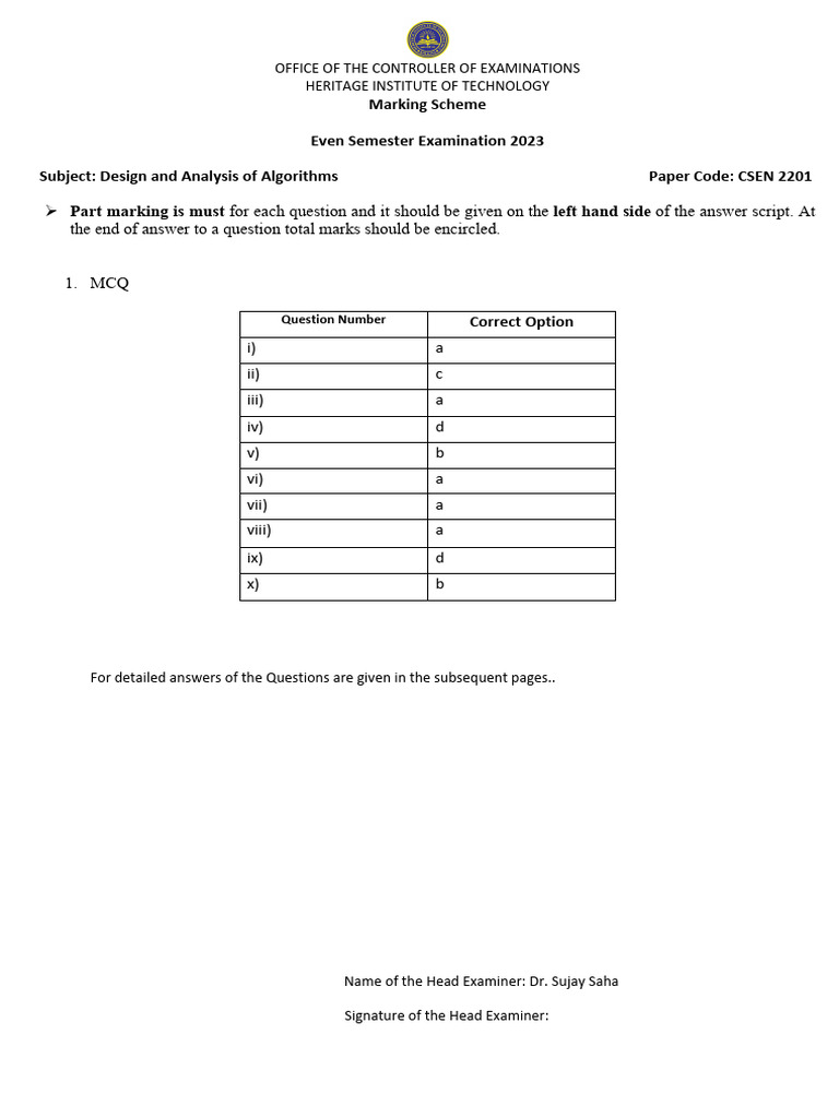 Marking Scheme for Algorithms Exam 2023 | PDF | Computer Programming ...
