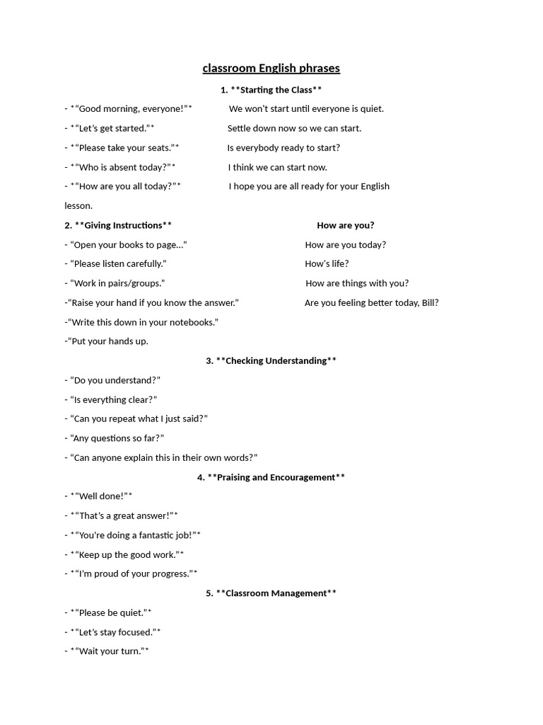 Classroom English Phrases | PDF