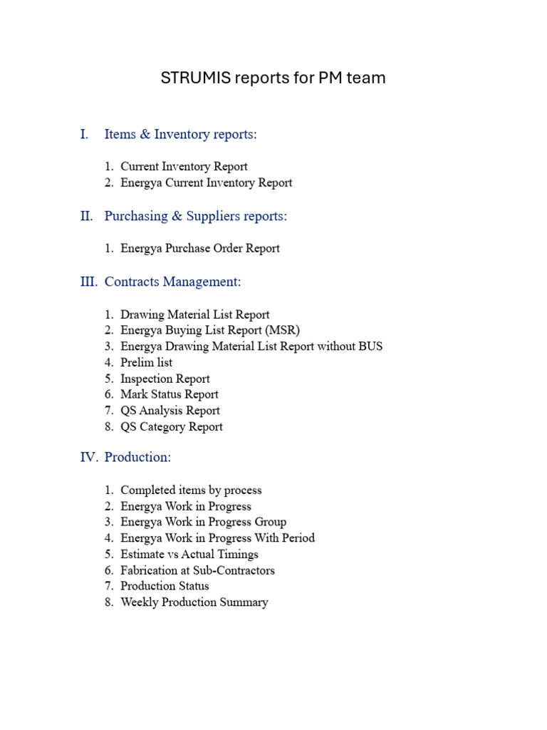 STRUMIS Reports For PM Team | PDF