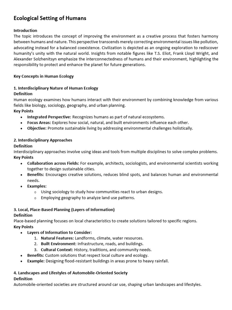 Summarized Ecological Setting of Humans | PDF | Ecology | Sustainability