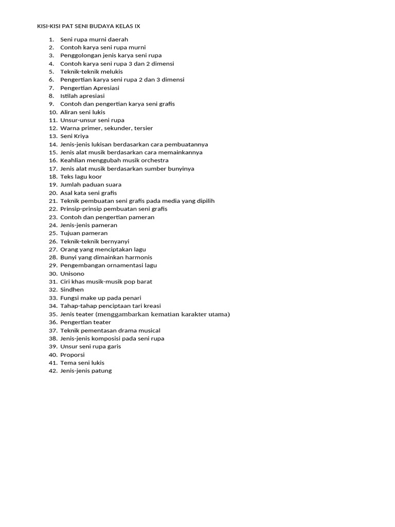 Kisi Kisi Pat Sbk Kelas Ix | PDF
