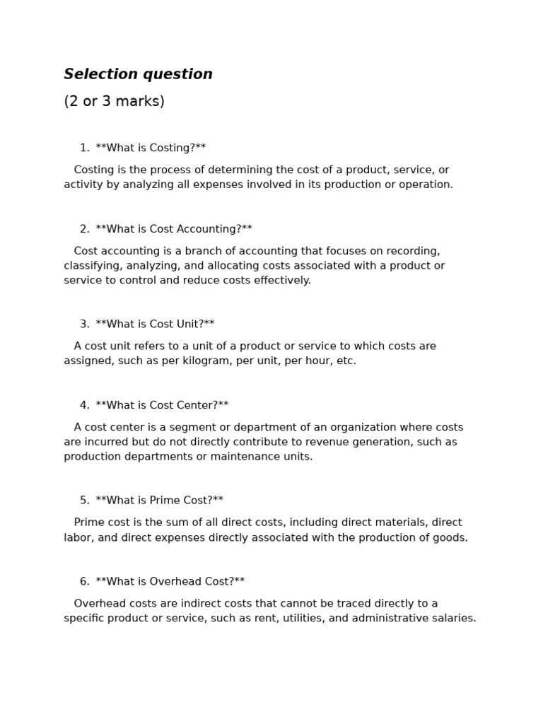Selection Question | PDF | Cost | Business Economics