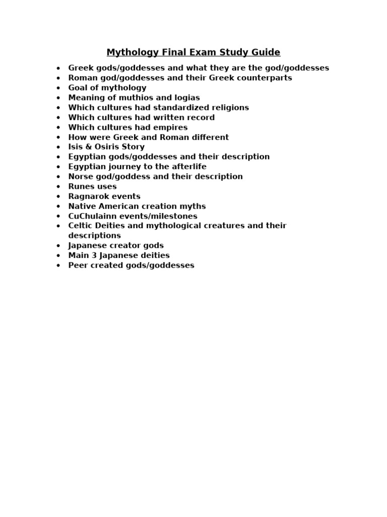 Mythology Study Guide: Gods & Cultures | PDF