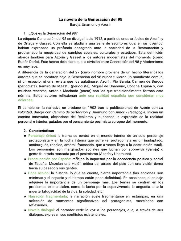 Generación Del 98 (Tema) | PDF