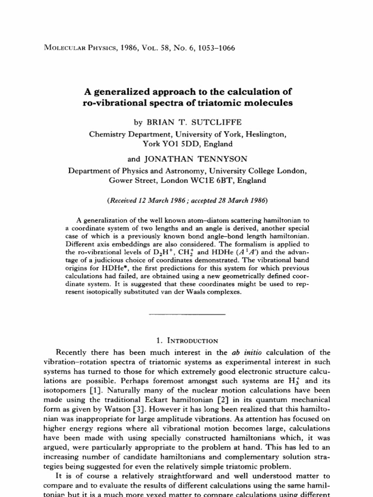 Brian T. Sutcliffe and Jonathan Tennyson - A Generalized Approach To ...