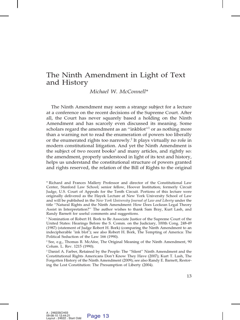 The Ninth Amendment in Light of Text and History (Michael W. McConnell ...