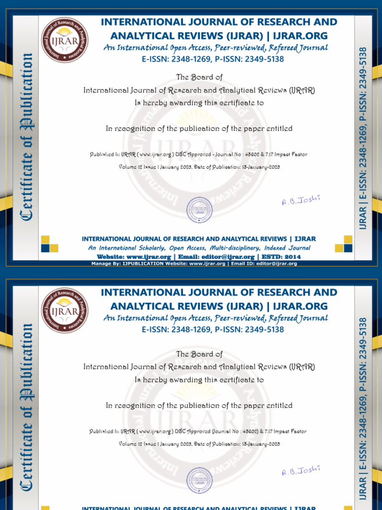 Ijrar Certificate Ijrar 304993 | PDF | Academic Journal | Publishing