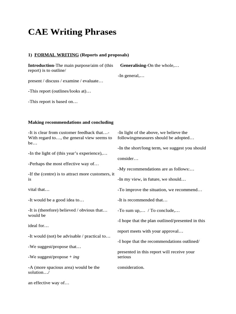 Essential CAE Writing Phrases Guide | PDF