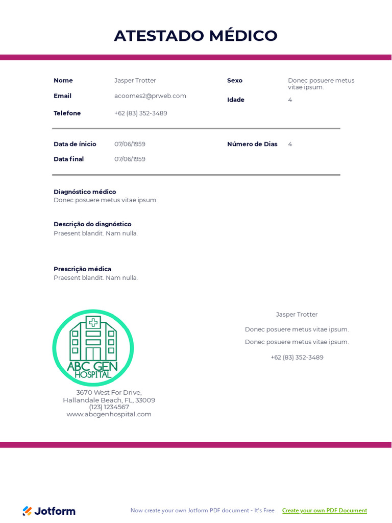 Atestado Médico de Jasper Trotter | PDF