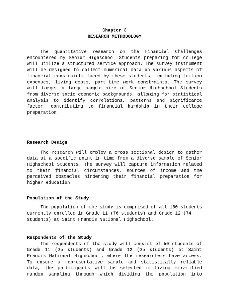 The Financial Challenges Faced by Senior Highschool Student Chapter 3 ...