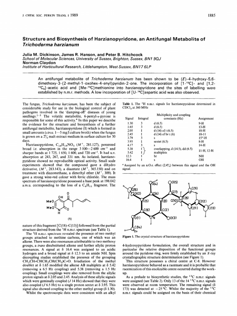 Structure and Biosynthesis of Harzianopyridone | PDF | Chemistry ...