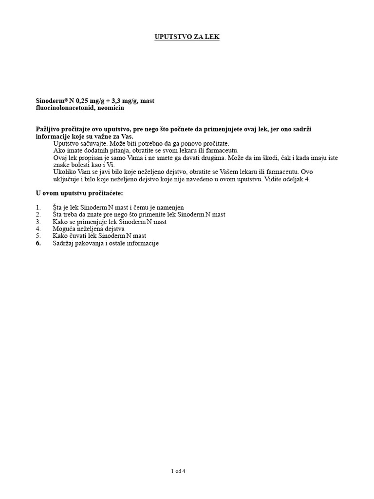 Uputstvo Sinoderm-N® 15g Mast Mart2022 | PDF