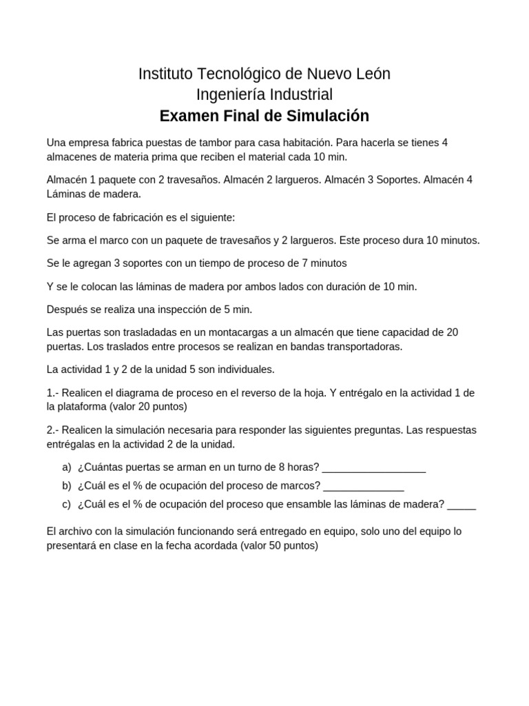 Examen final de simulación. | PDF
