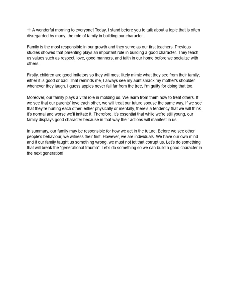 The Impact of Our Family's Actions | PDF