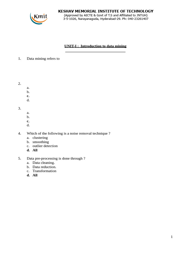 DM_MCQS_UNIT-1 | PDF | Databases | Data Mining