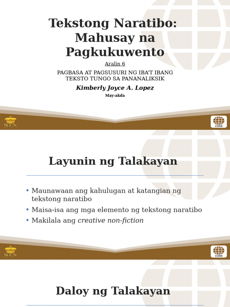 6 Tekstong Naratibo Mahusay Na Pagkukuwento | PDF