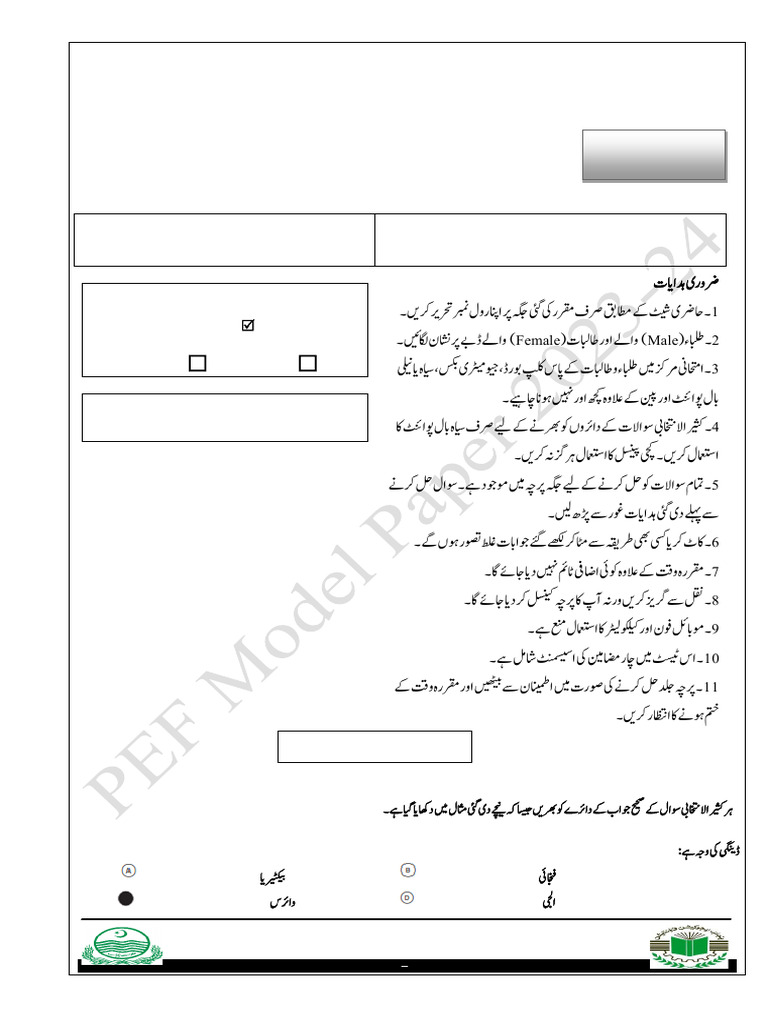 Model Paper Grade 5 With Bubble 010124 | PDF