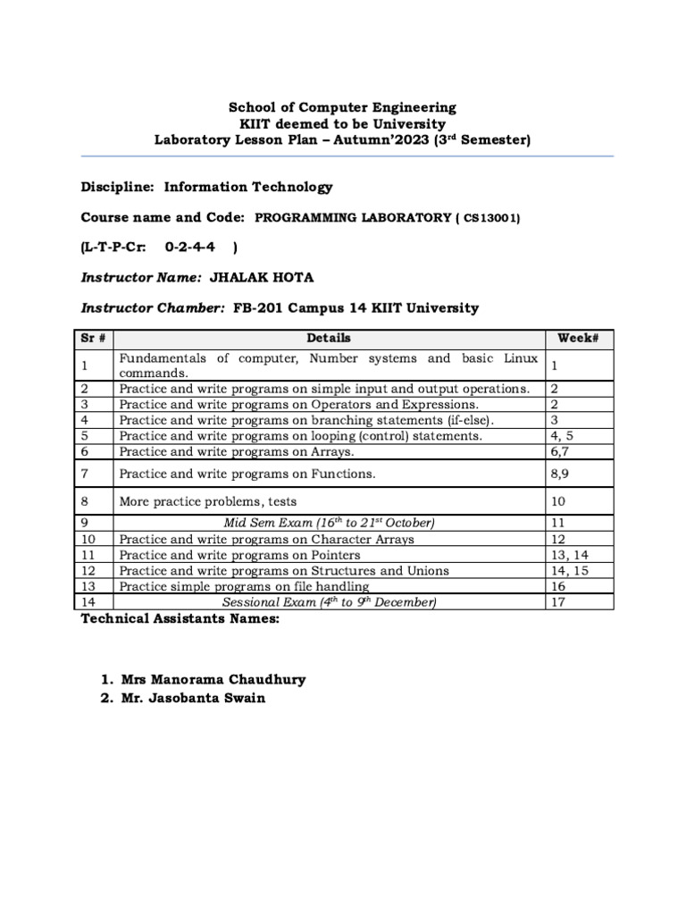 Programming Lab Lesson Plan 2023-v1.docx (3) | PDF | Matrix ...