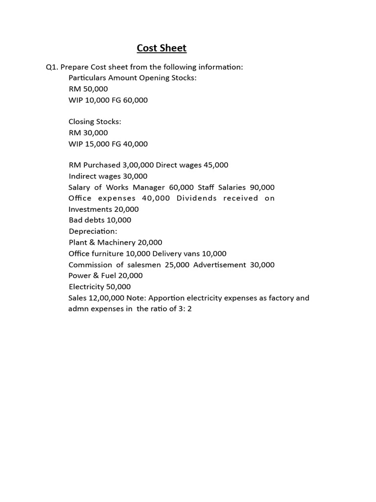 Cost Sheet Preparation Guide | PDF