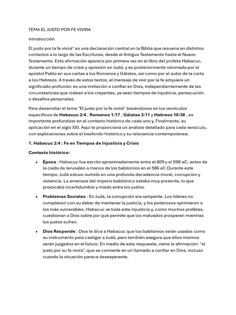 El Justo Vivirá por la Fe: Análisis Bíblico | PDF | Pablo el apóstol | Fe