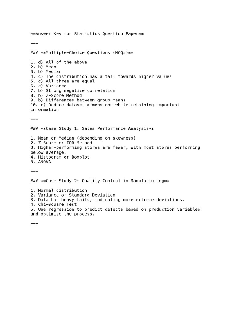 Statistics Question Paper Answer Key | PDF