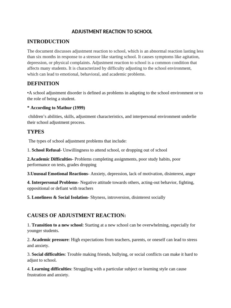 Adjustment Reaction To School-1 | PDF | Individualized Education ...