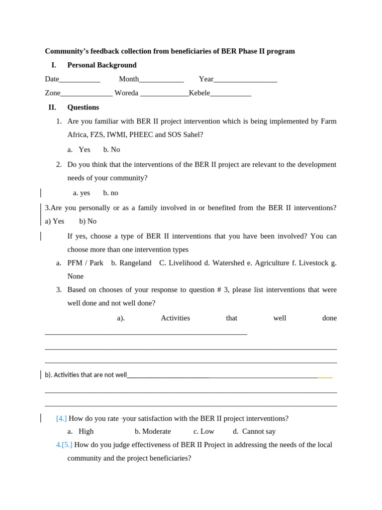 BER Phase II Program Feedback Survey | PDF