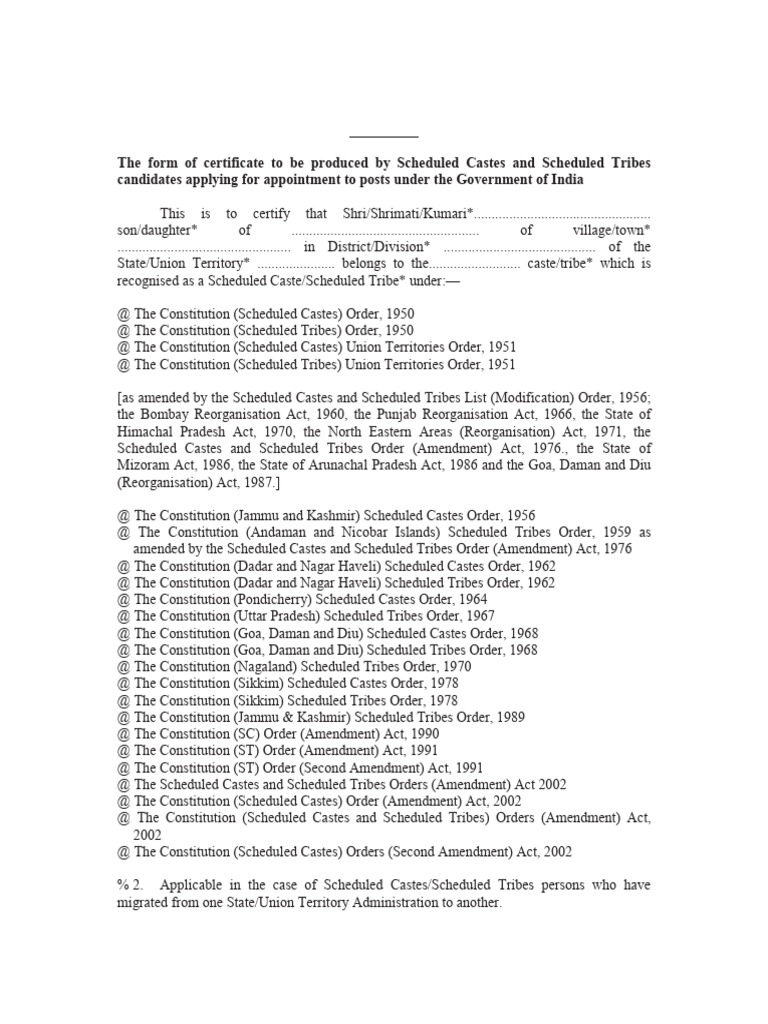 SC ST Certificate | PDF
