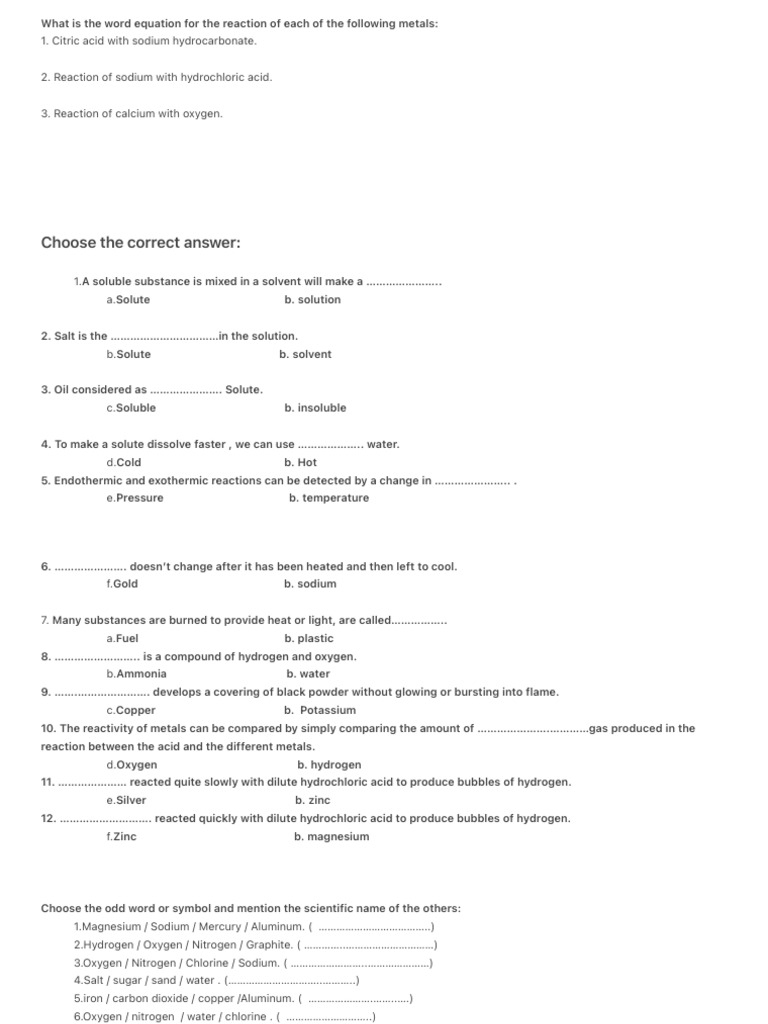 Chemistry Revision Worksheet | PDF | Chemical Reactions | Acid
