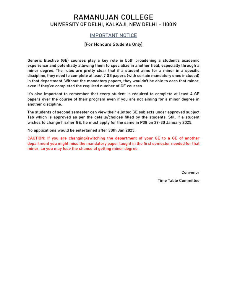 GE Course Guidelines for Honours Students | PDF
