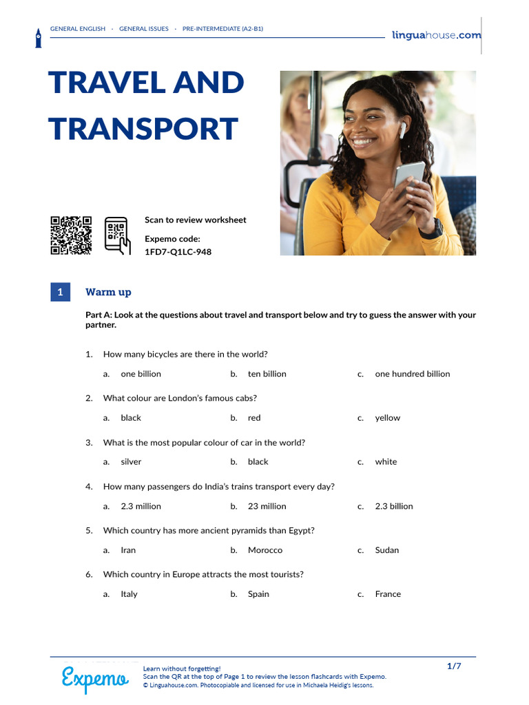 Travel and Transport ESL Lesson Plan | PDF | Vocabulary | Crossword