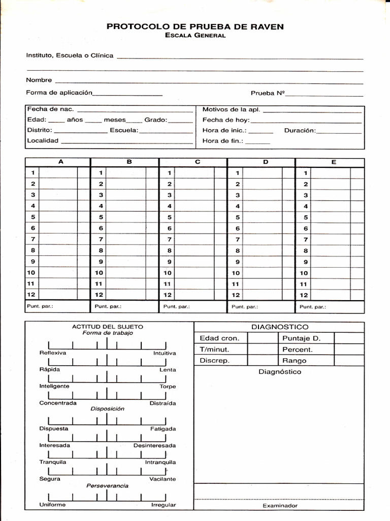 Test Raven de Matrices Progresivas (Hoja Respuestas) | PDF