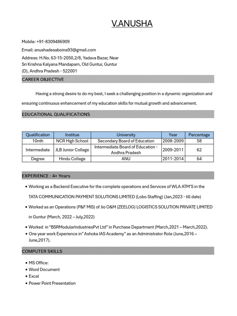 Resume - Anusha | PDF
