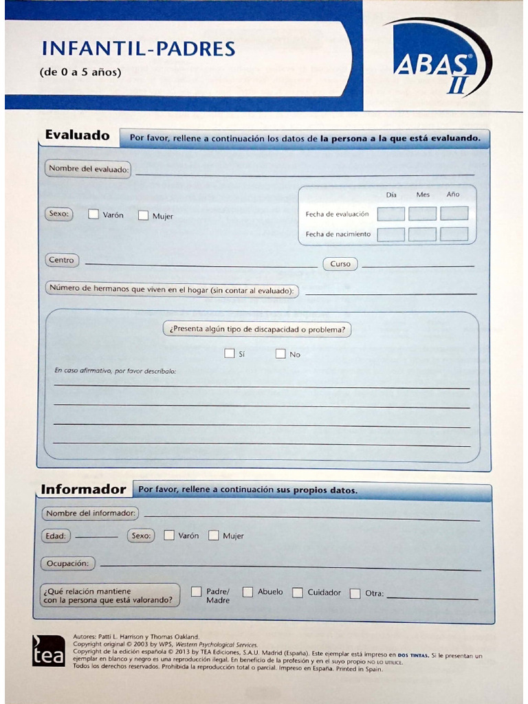 ABAS-II 0 A 5 Años INFANTIL-PADRES | PDF