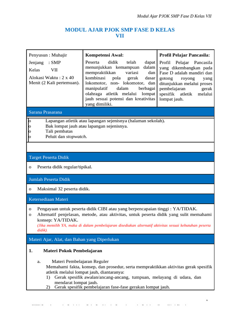 07 MODUL AJAR LOMPAT JAUH - (WWW - Kherysuryawan.id) | PDF