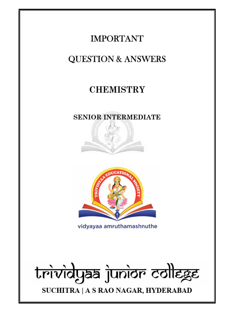 Sr Chemistry Imp Que & Ans Mini Bank - 2023 (1) | PDF | Reaction Rate | Electrode