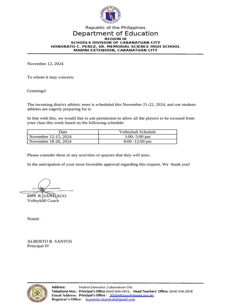 Excuse Letter Training For Div Meet | PDF