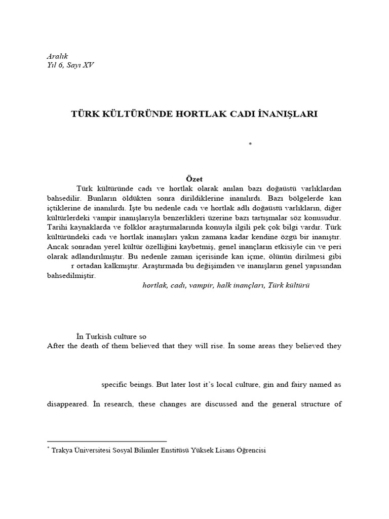Turk Kulturunde Hortlak Cadi Inanislari | PDF