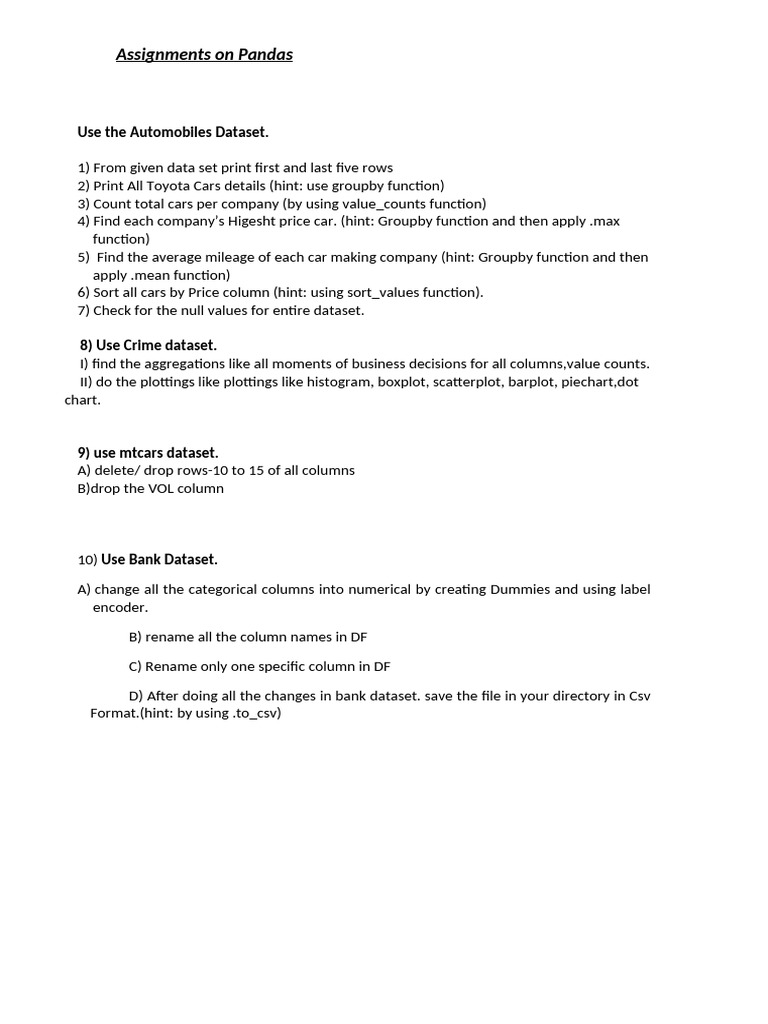 Pandas Assignment | PDF