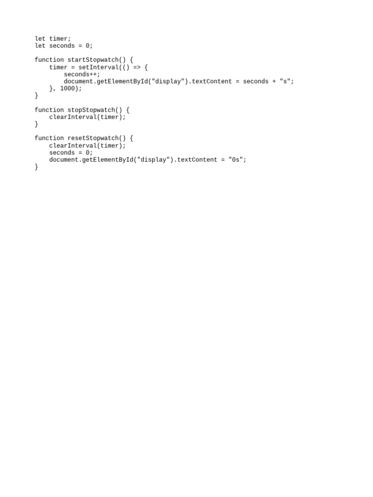Simple JavaScript Stopwatch Code | PDF