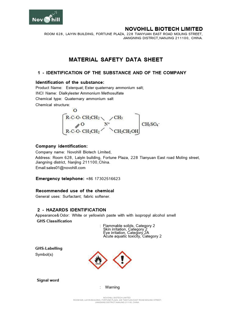 MSDS-Ester-quat | PDF | Combustion | Fires