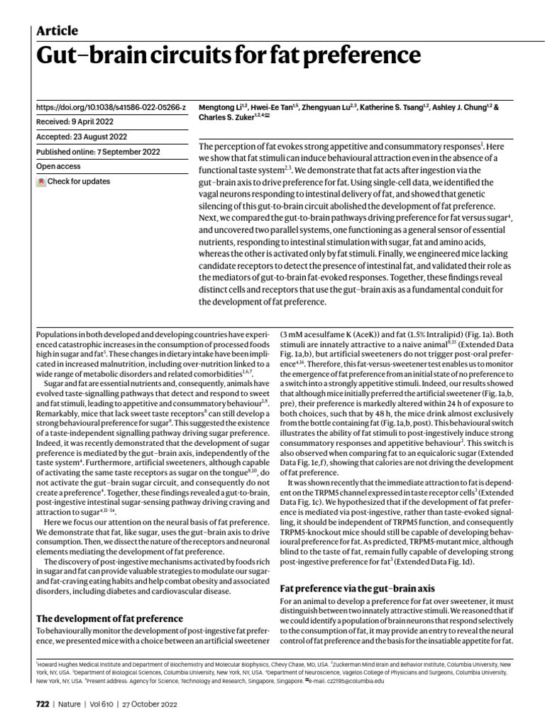 Li (2022) Nature | PDF | Taste | Fat