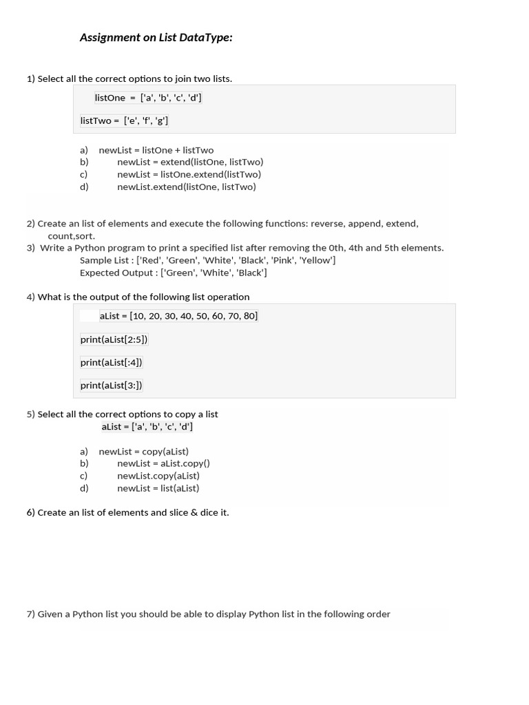List Assignment | PDF